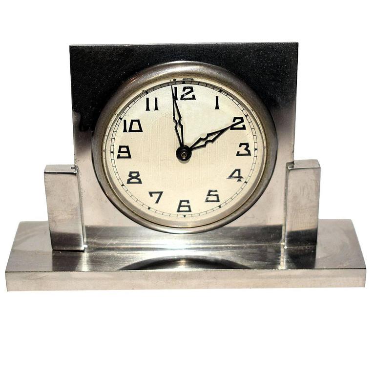 French 1930s Art Deco Miniature Chrome Clock at 1stDibs