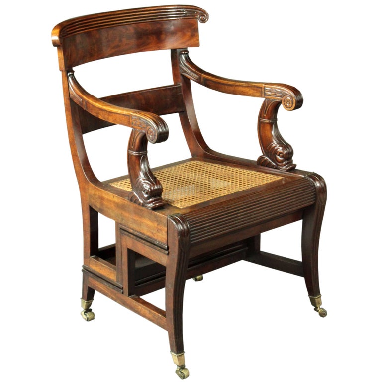 Regency Mahogany Metamorphic Library Chair with the label of Lady Diana ...