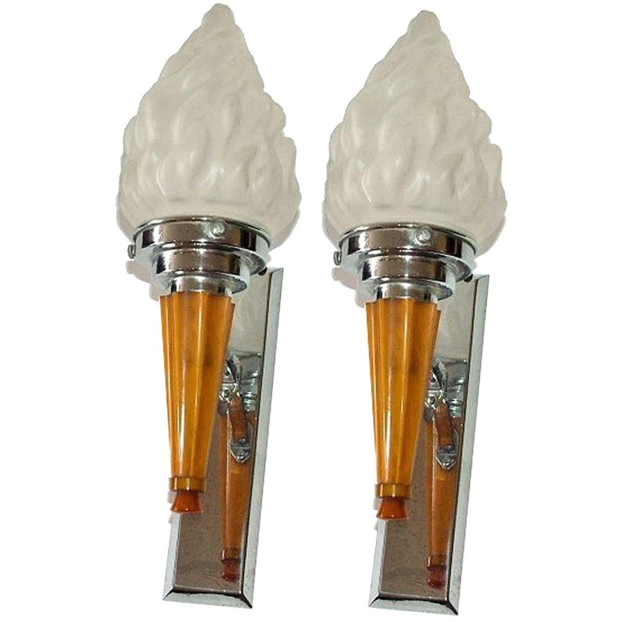 Matching Pair of 1930s Art Deco Bakelite and Chrome Cinema Lights at ...