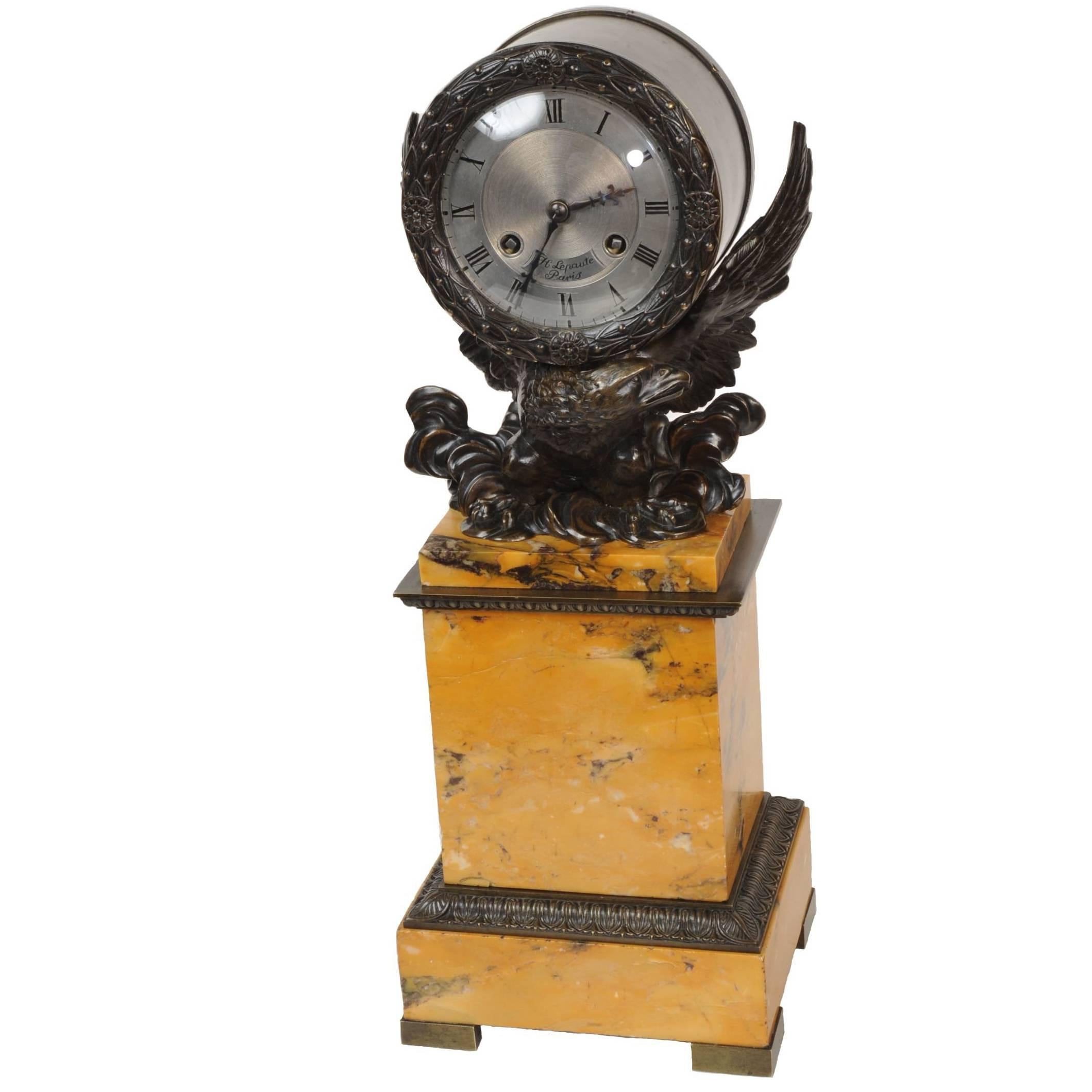 Early Bronze and Sienna Marble Eagle Drumhead Clock by Henry and J.J ...