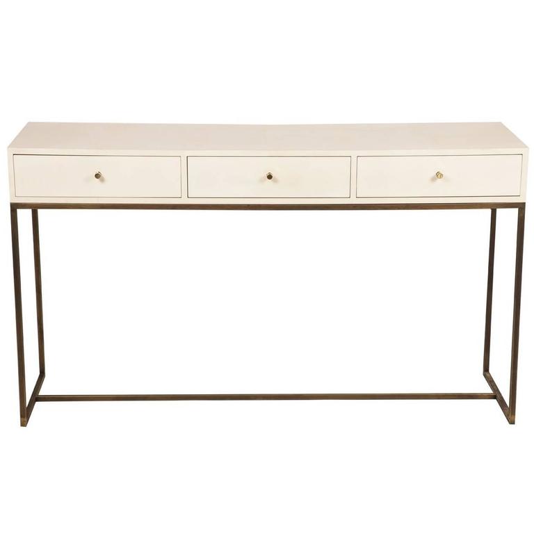 White Piano Lacquered Olivia Console Table with Vellum Parchment Detail ...