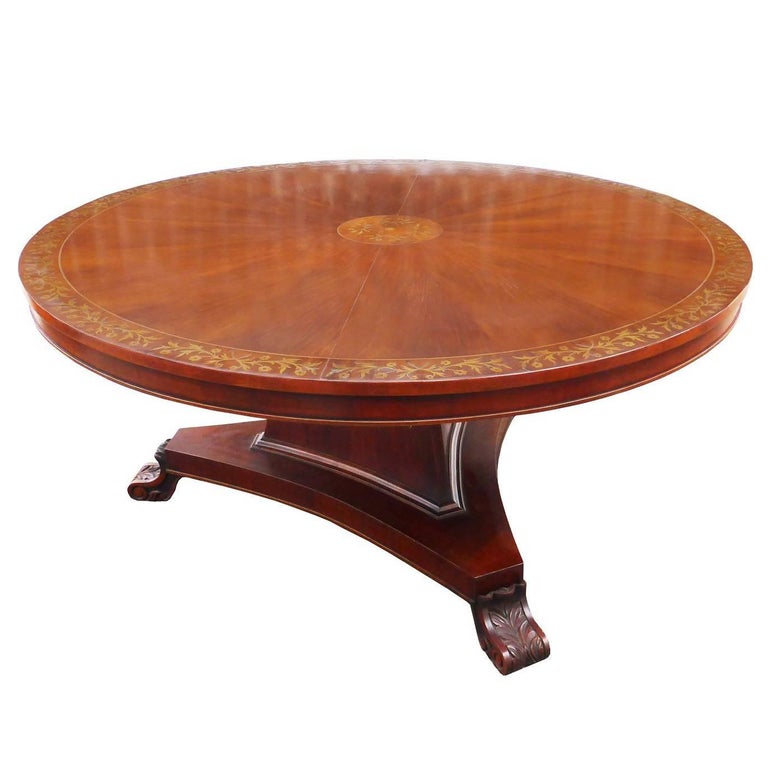 Large Regency Style Mahogany and Brass Inlaid Circular Dining Table For ...