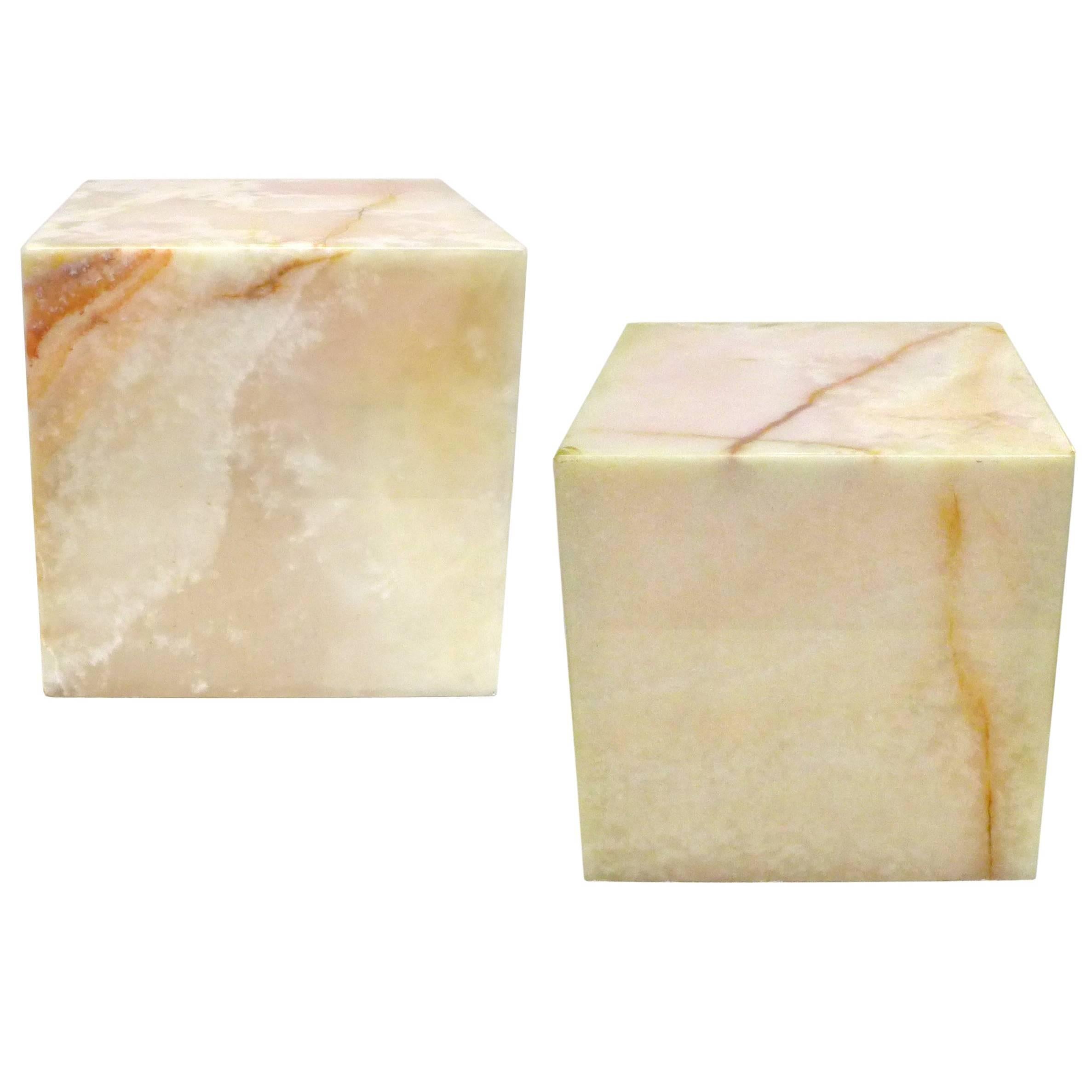 Pair of Red-Onyx Cube Side Tables or Pedestals at 1stDibs