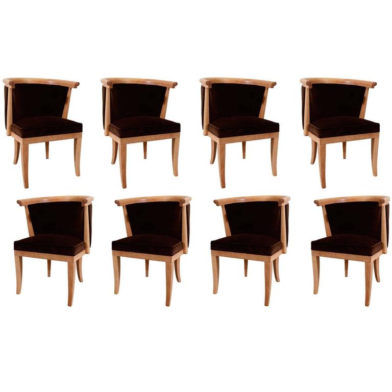 Eight Oak and Velvet Barrel Chairs by Romwebber For Sale at 1stDibs