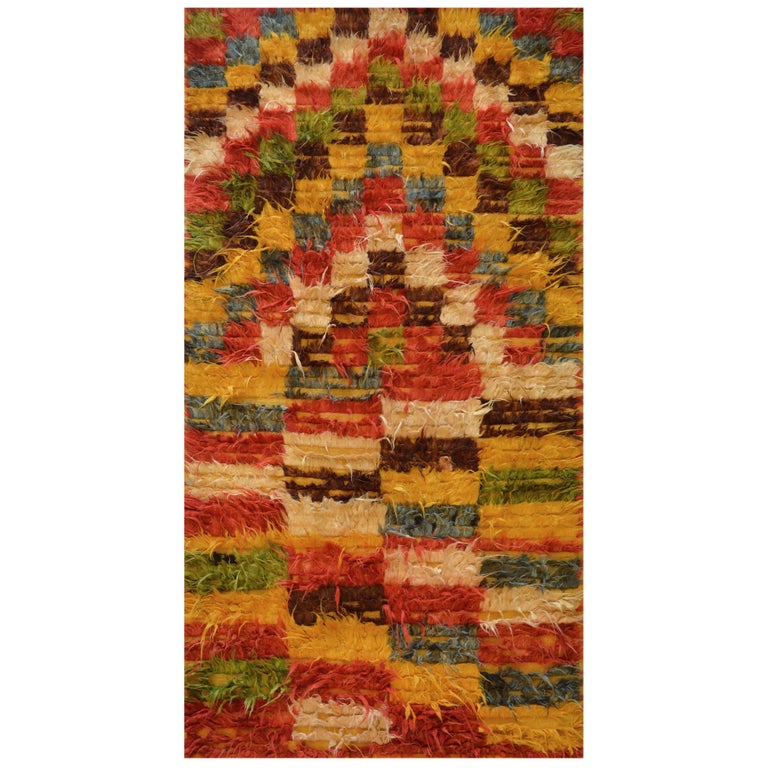 Vintage Deep Pile Colorful Moroccan Rug For Sale at 1stDibs