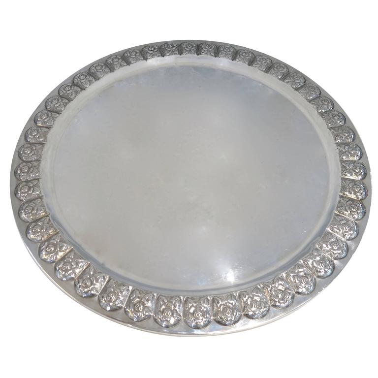 Large Round Sterling Silver Tray at 1stDibs