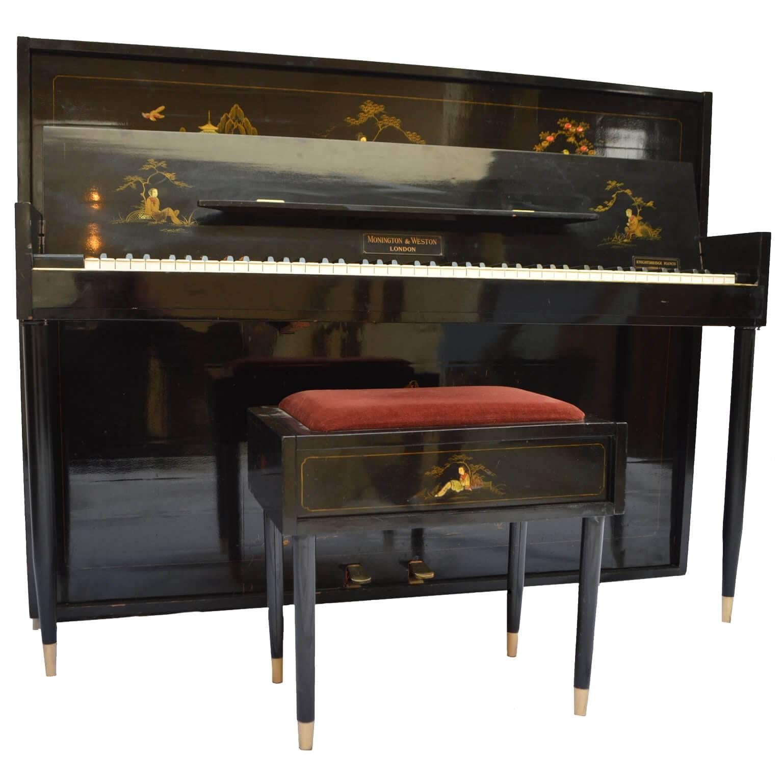 Monington and Weston Piano in Chinoiserie Style with Matching Stool at ...