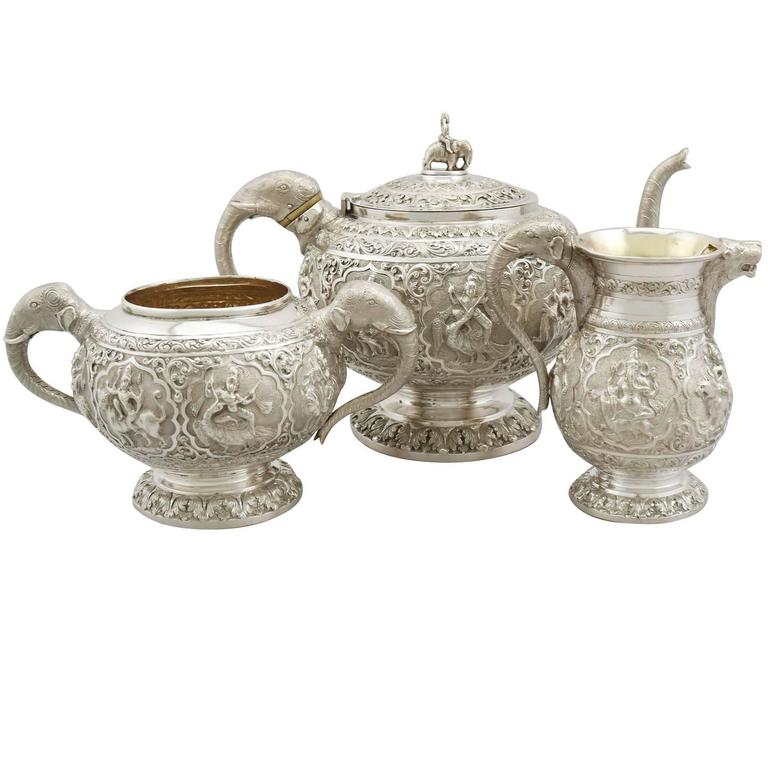 Antique Indian Silver Three-Piece Tea Service at 1stDibs