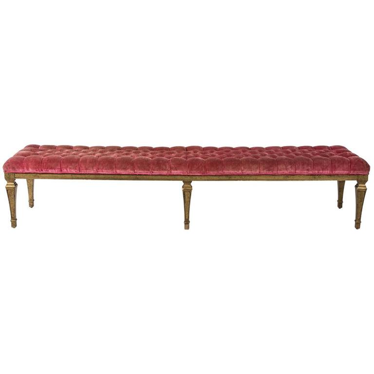 Long Velvet Bench at 1stDibs