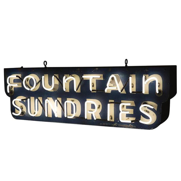 Fountain Sundries Neon Sign, circa 1940s For Sale at 1stDibs
