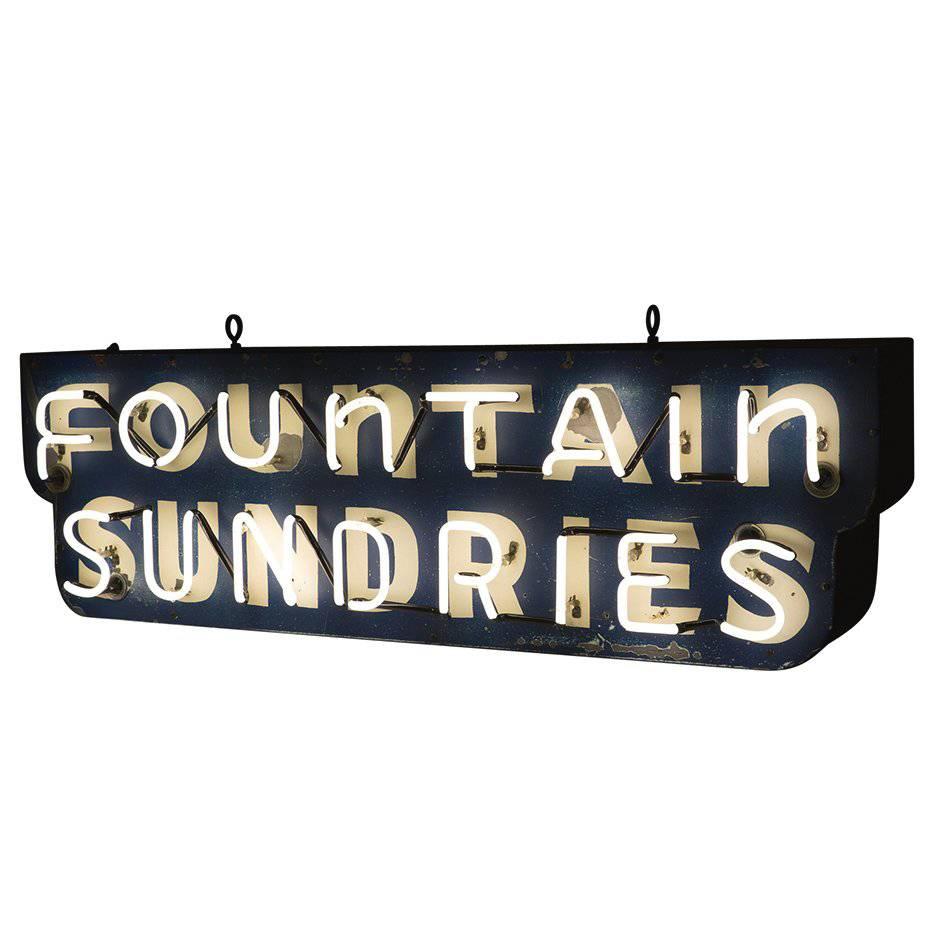 Fountain Sundries Neon Sign, circa 1940s For Sale at 1stDibs