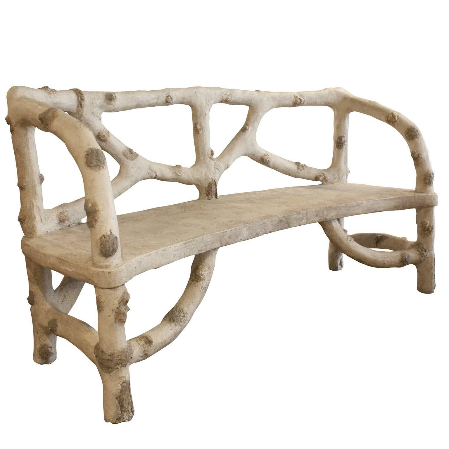 French Faux Bois Concrete Bench at 1stDibs