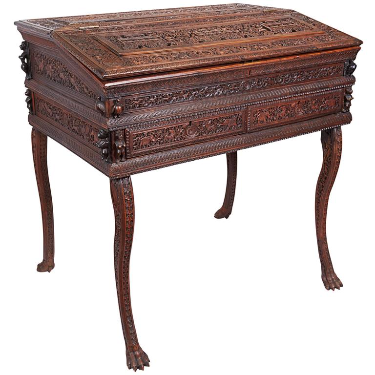 Exquisite Anglo-Indian Sandalwood Carved Writing Desk Mysore, South ...
