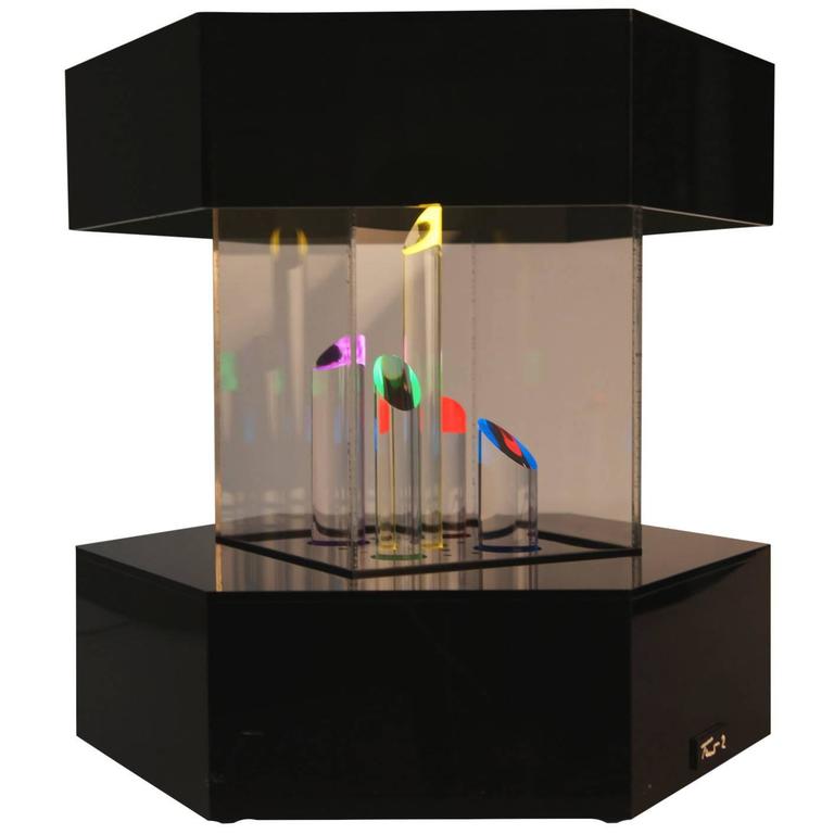 Illuminated Light Sculpture Side Table, circa 1970, Signed at 1stDibs