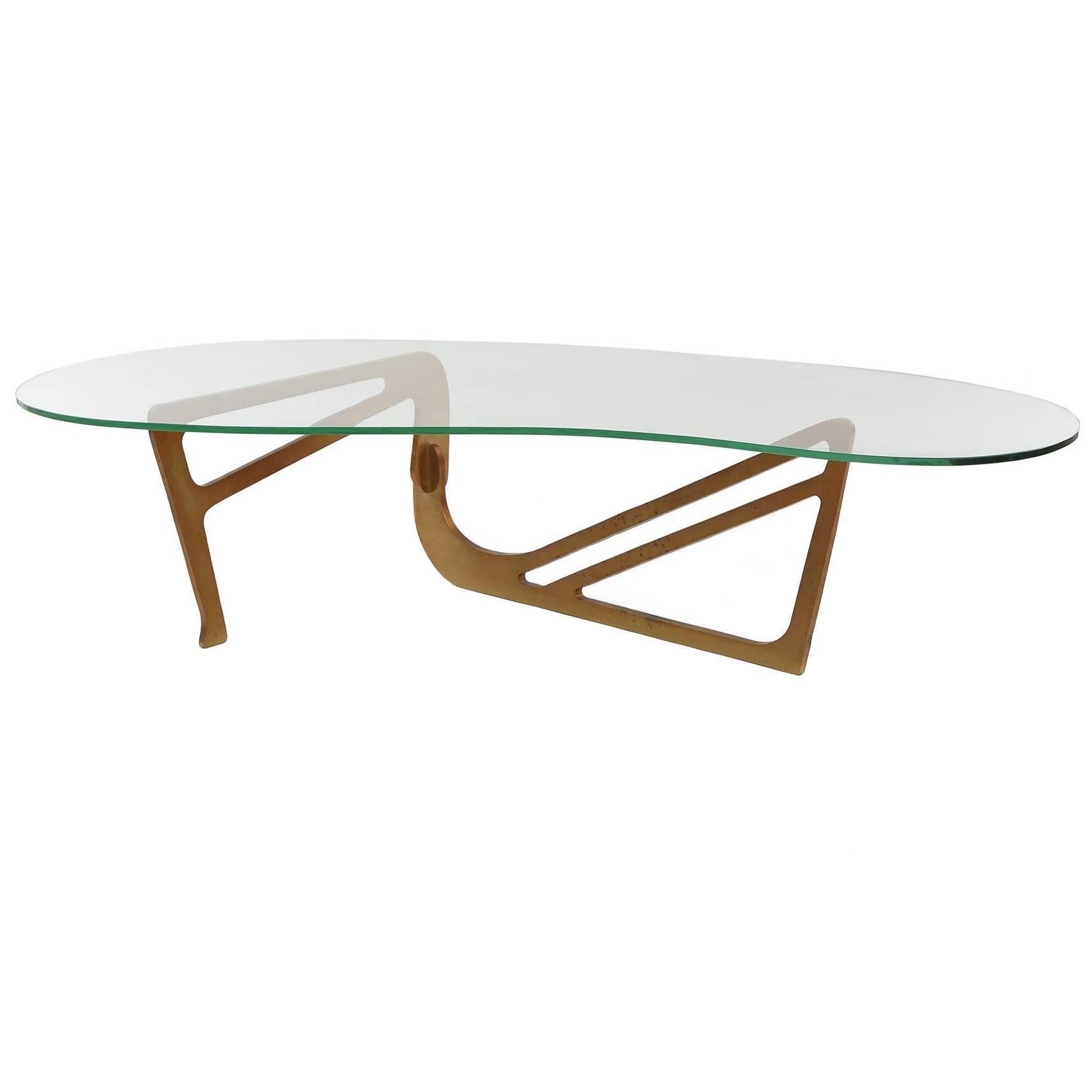 Solid Brass and Free Form Glass Cocktail Table at 1stDibs