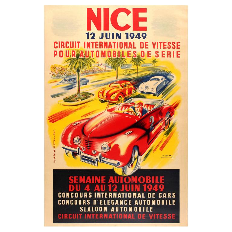 Original Vintage Car Week Event Poster for the Nice International Speed ...