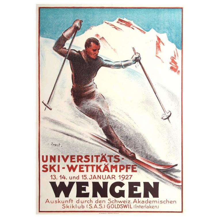 Original Vintage Sport Event Poster for the University Ski Competition ...