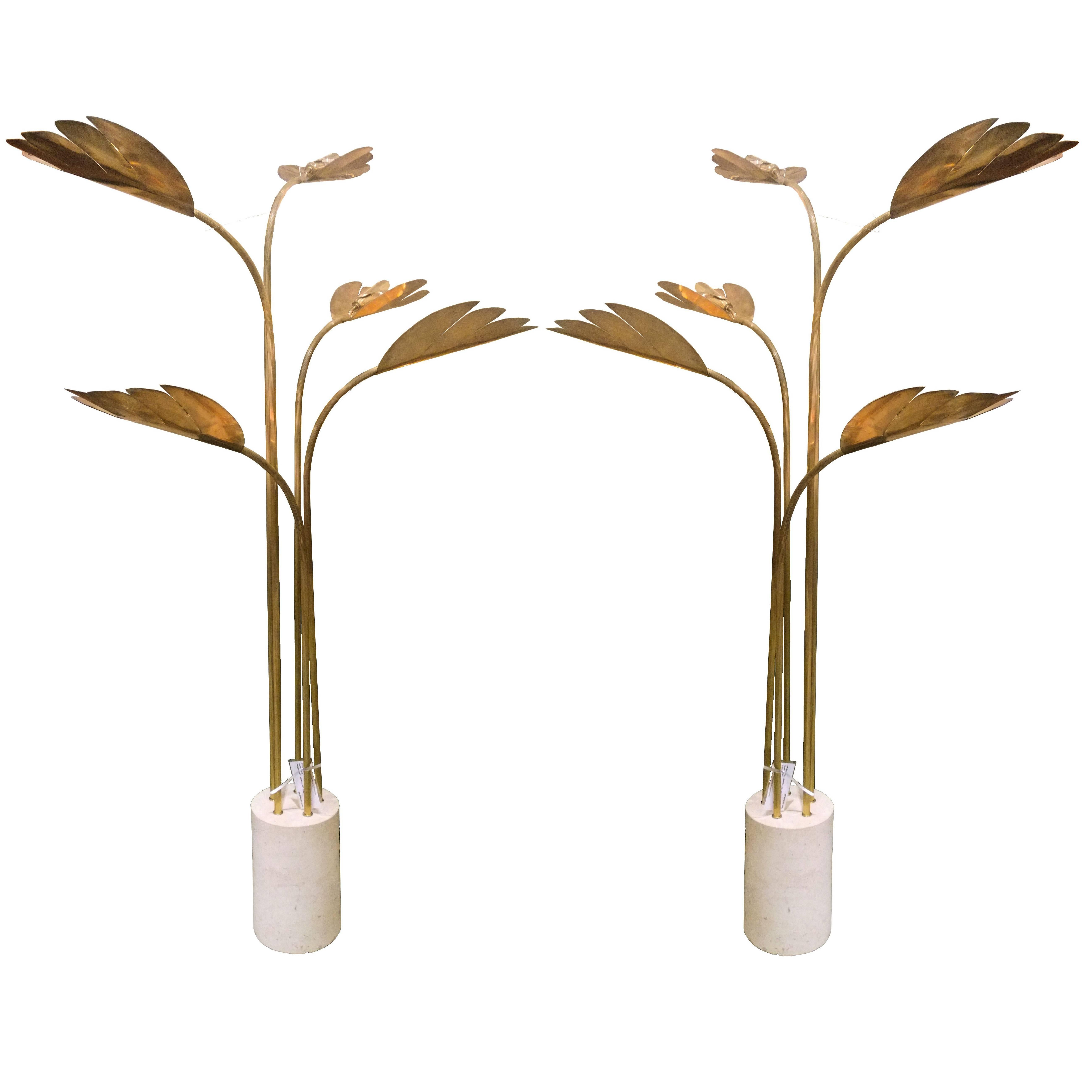 Pair of Large Brass Leaf Floor Lamps at 1stDibs