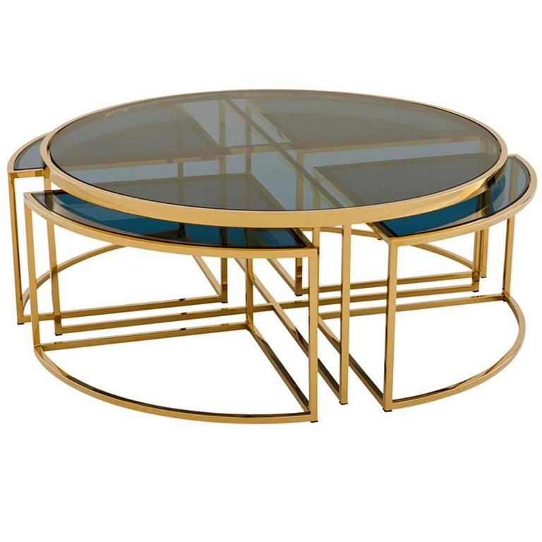 Four Pieces Coffee Table in Gold Finish or Polished Stainless Steel For ...