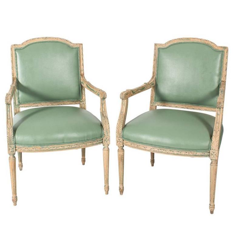 Pair of Mint Green Leather Chairs at 1stDibs