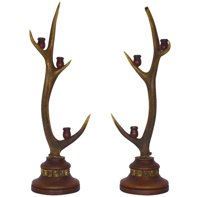 Red Stag Candelabra, Set of Two at 1stDibs