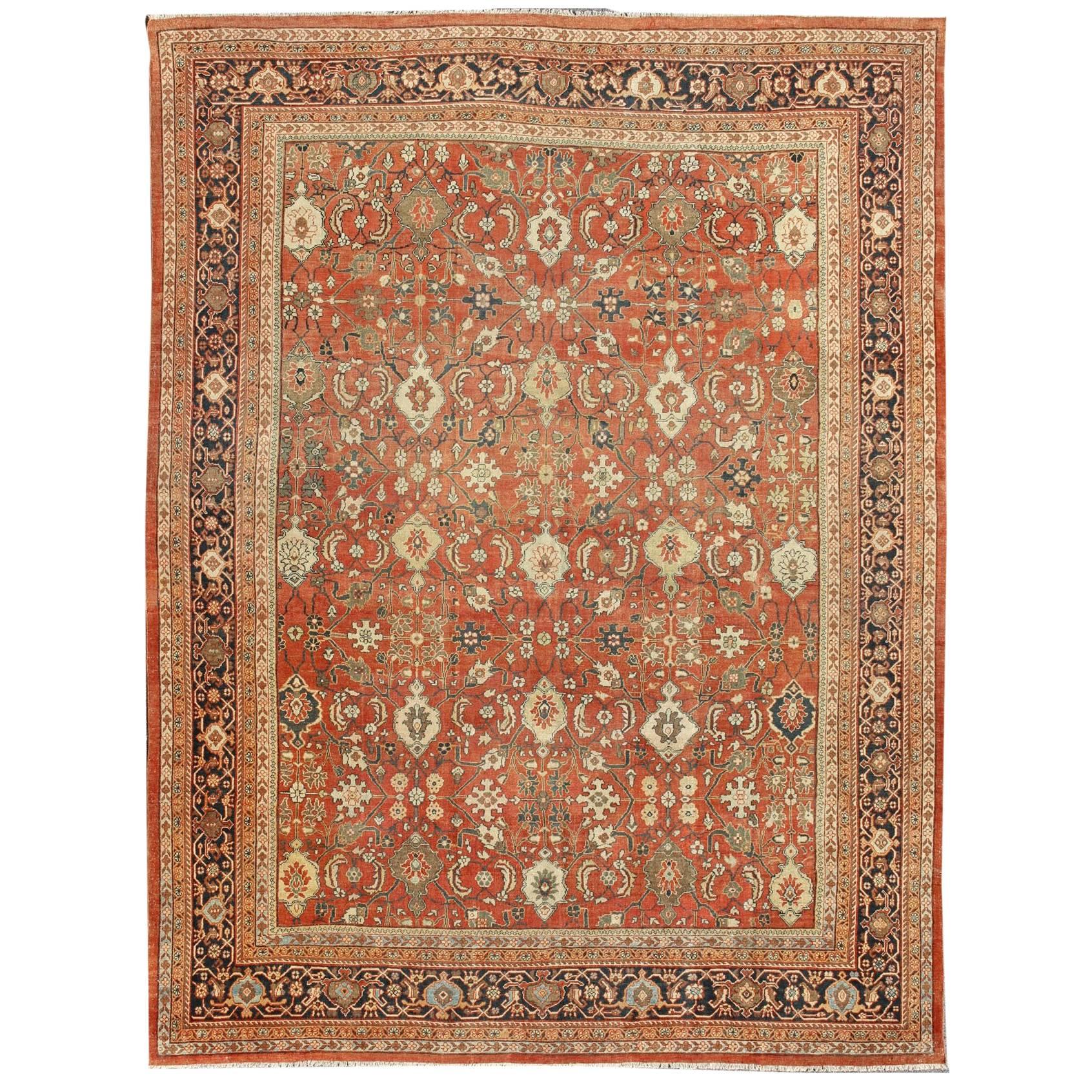 Oversize Persian Sultanabad Rug with Rust and Brown Botanical Details ...