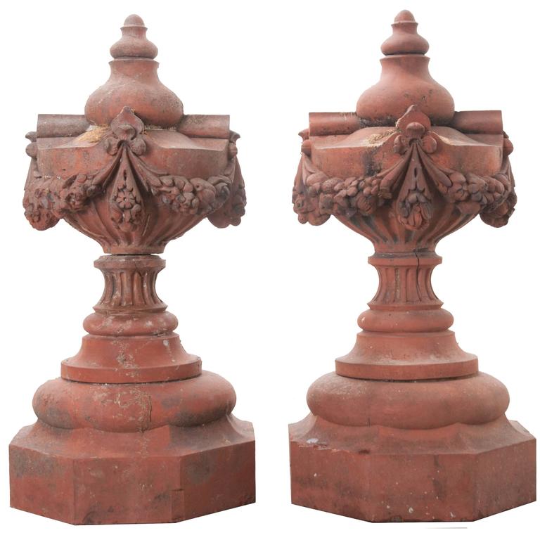 Pair of French 19th Century Terra Cotta Finials at 1stDibs