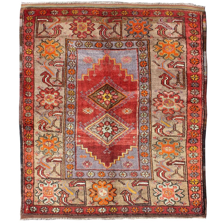 Colorful and Vibrant Turkish Oushak Rug with Geometric Floral Design ...