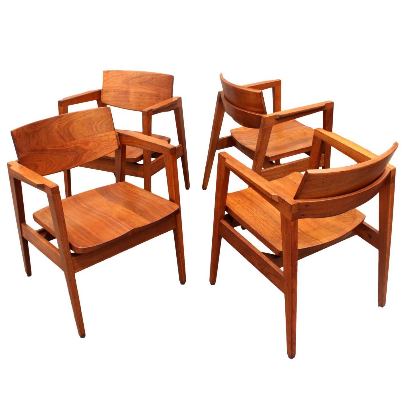 Set of Four Mid-Century Walnut Modern Armchairs by Gunlocke at 1stDibs