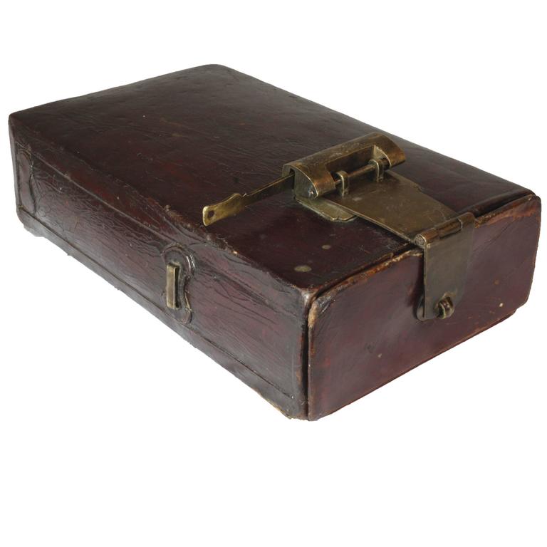 Late 19th Century Chinese Lacquered Leather Opium Box with Lock and Key ...