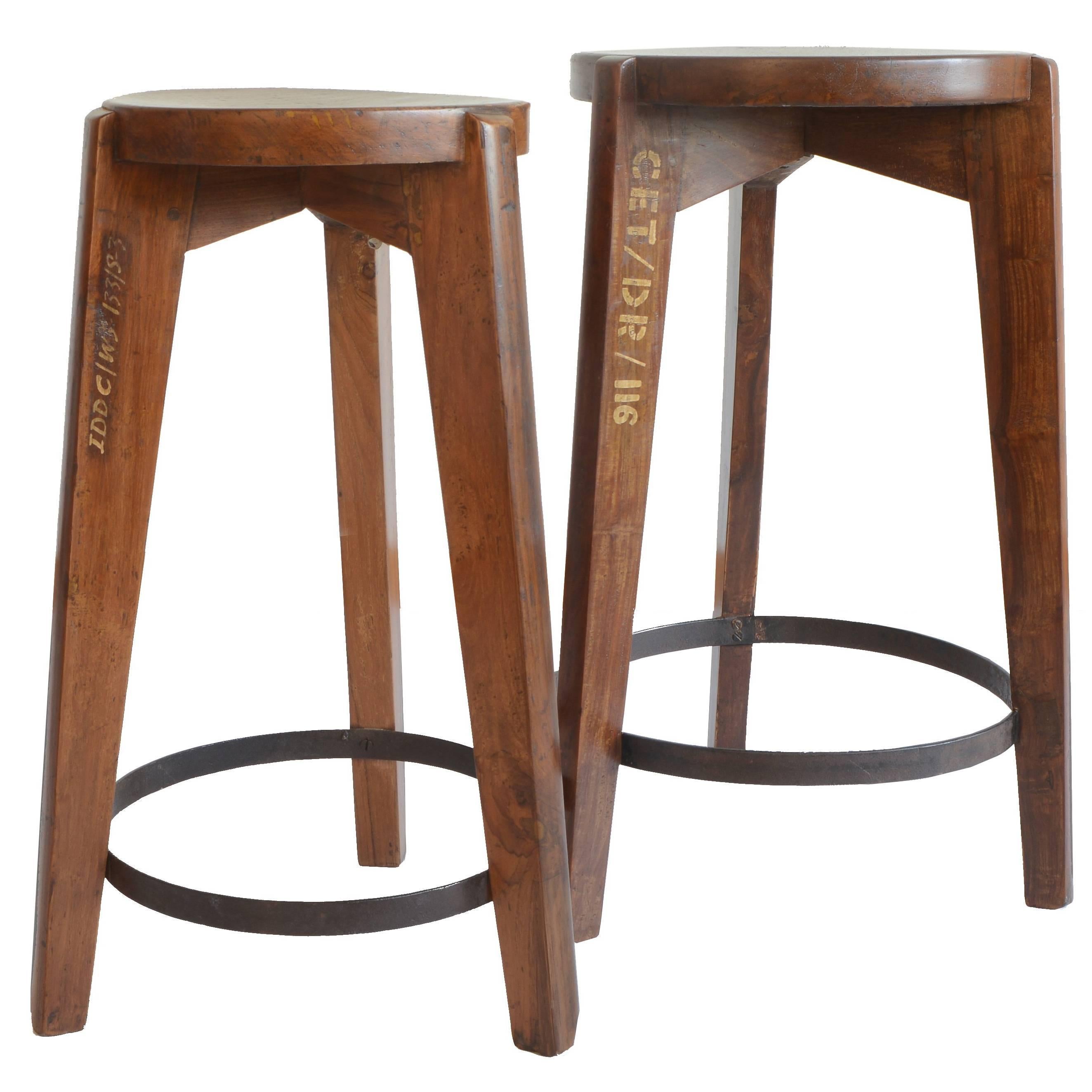 Chandigarh Pierre Jeanneret Stool for Chandigarh in Teak at 1stDibs