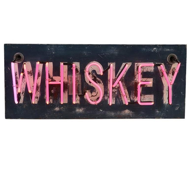 Glowing Purple Neon Whiskey Sign, circa 1940s at 1stDibs