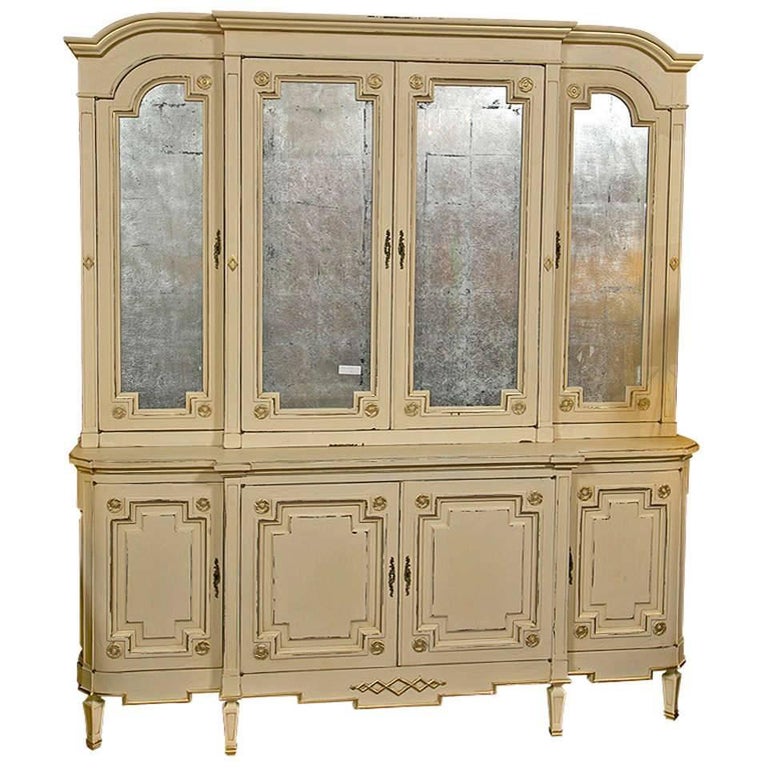 Maison Jansen Ivory Distress Painted Gilt Gold Decorated Bookcase ...