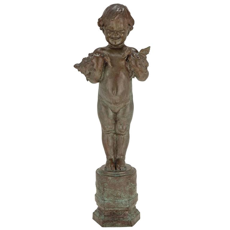 American Patinated Bronze Statue of 'Duck Baby', Signed Edith Barretto ...