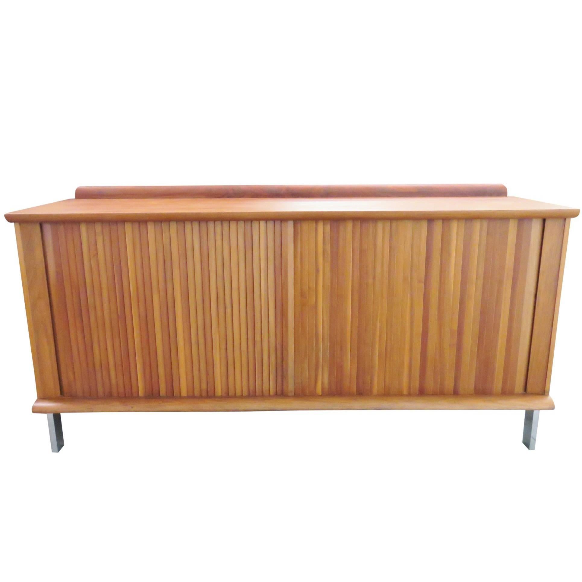 Modern Design Walnut Tambour Door Sideboard For Sale at 1stDibs