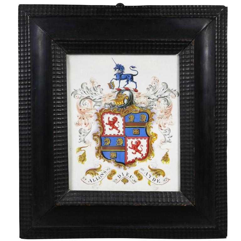 Framed Coat of Arms on Vellum with Flemish Frame at 1stDibs