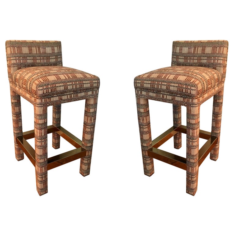 Chic Pair of 80s Parsons Style Bar Stools at 1stDibs