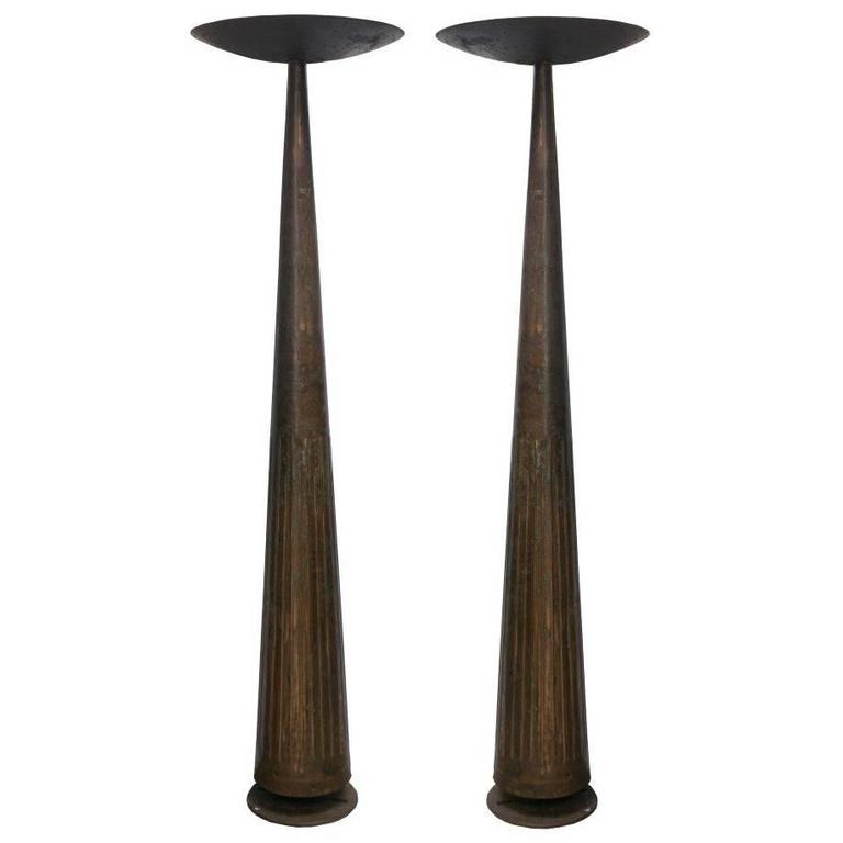 French Rare Pair of Copper Torchiere Floor Lamps, circa 1970-1980 at ...
