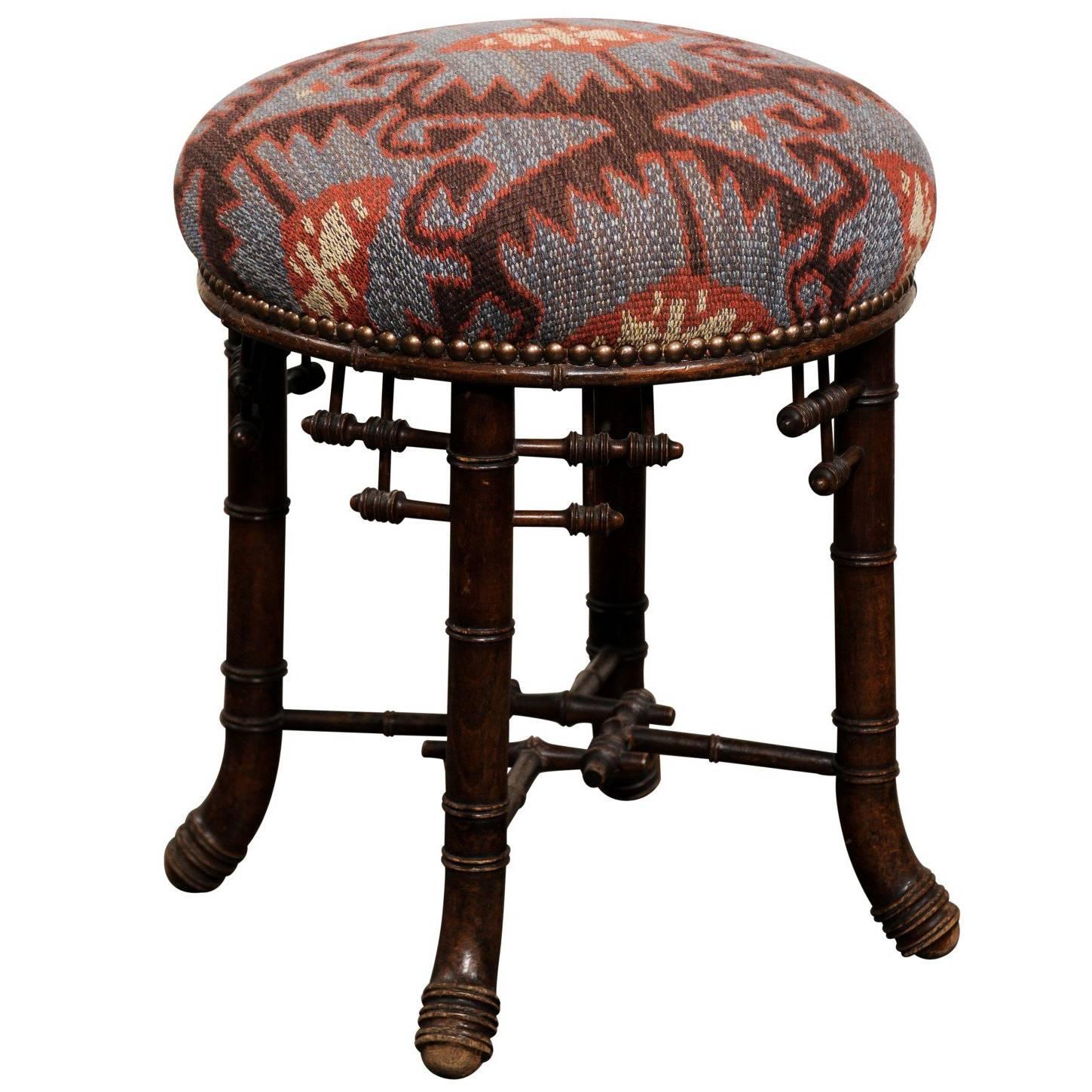 French Chinese Chippendale Style Upholstered Stool from the Turn of the ...
