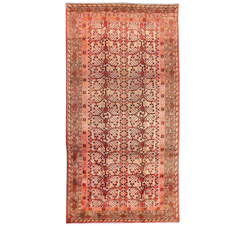 Large Khotan Antique Rug with Pomegranate Design in Taupe, Green, Red ...