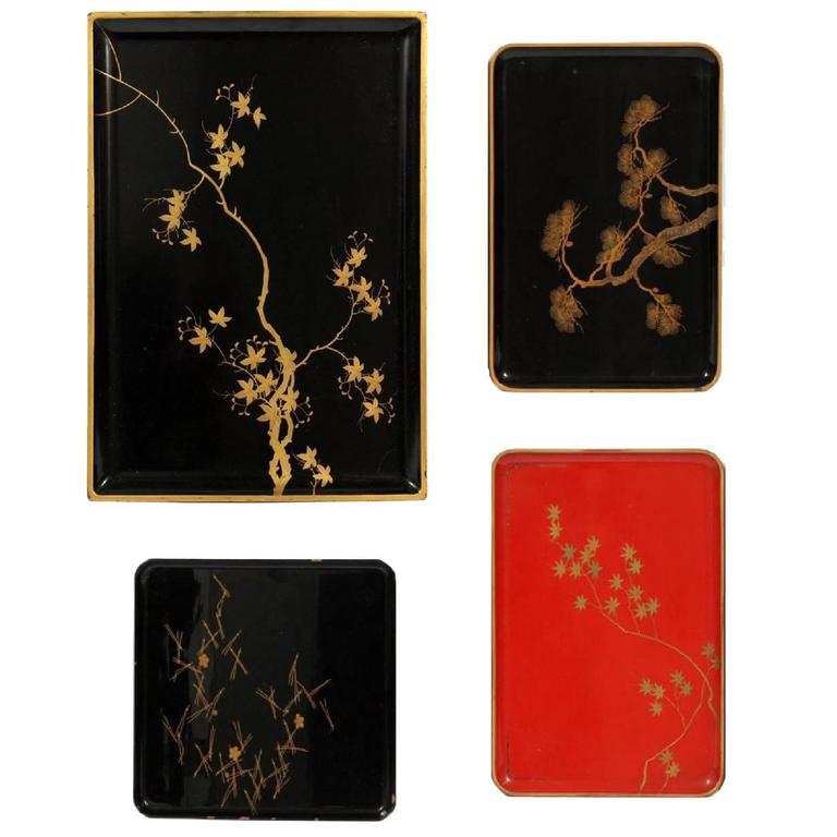 Collection of Four Japanese Lacquered Tray at 1stdibs