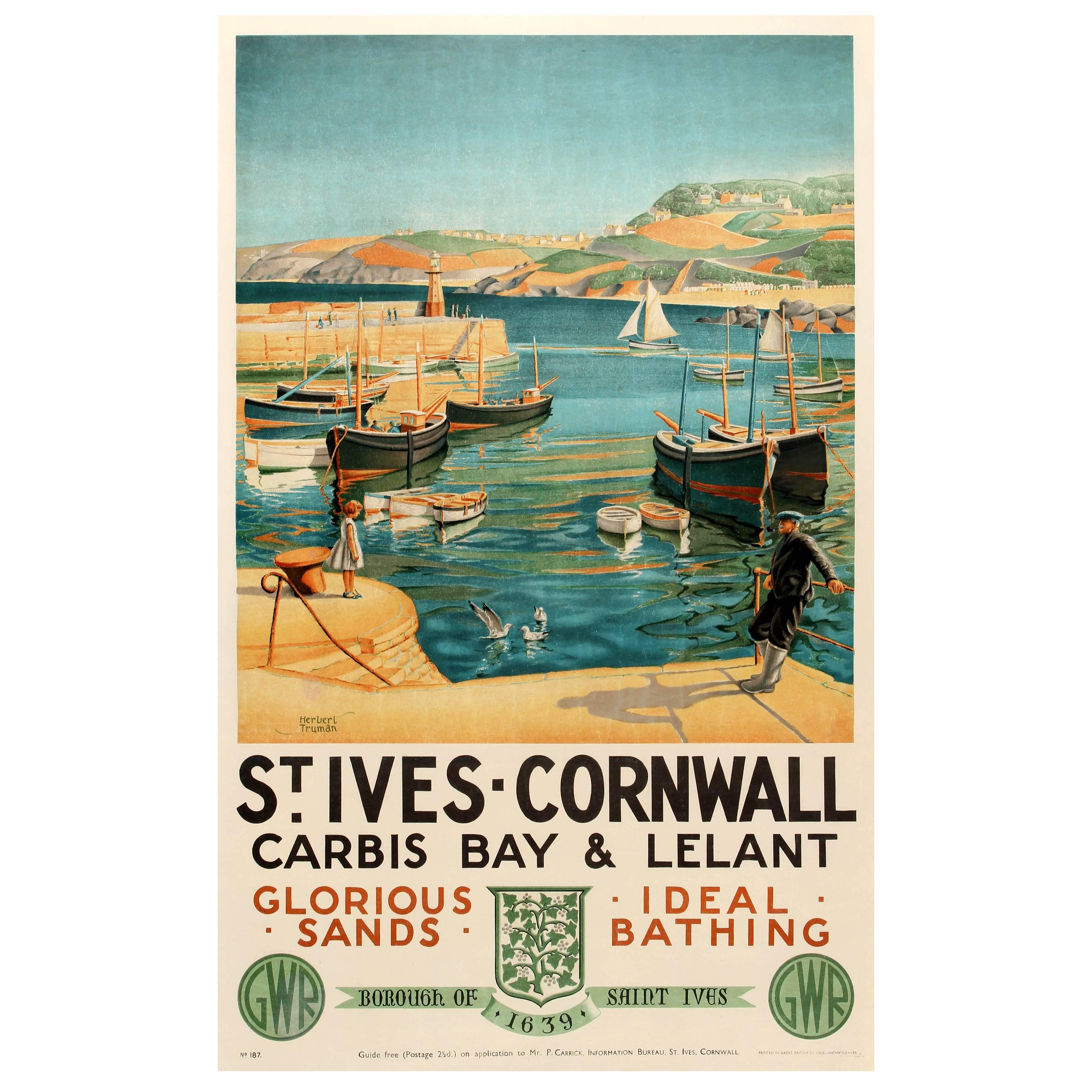 Original GWR Great Western Railway Poster - St Ives Cornwall Carbis Bay ...