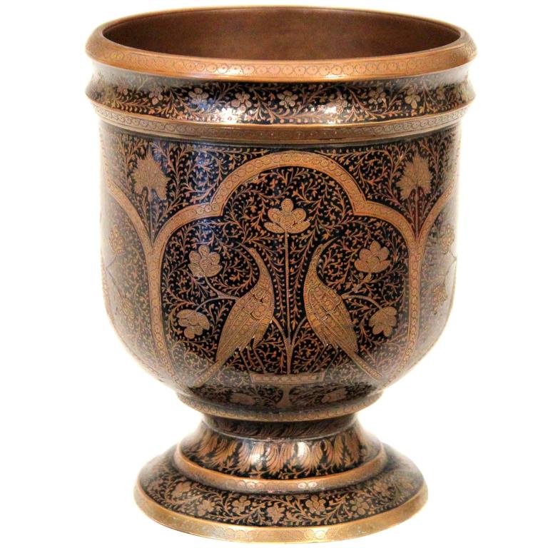 Antique Indian Mughal Kashmir Copper Inlaid Engraved Bidri Cup Vase at ...