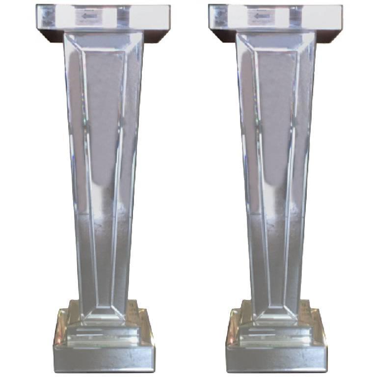 Pair of Mirrored Modern Pedestal Stands at 1stDibs