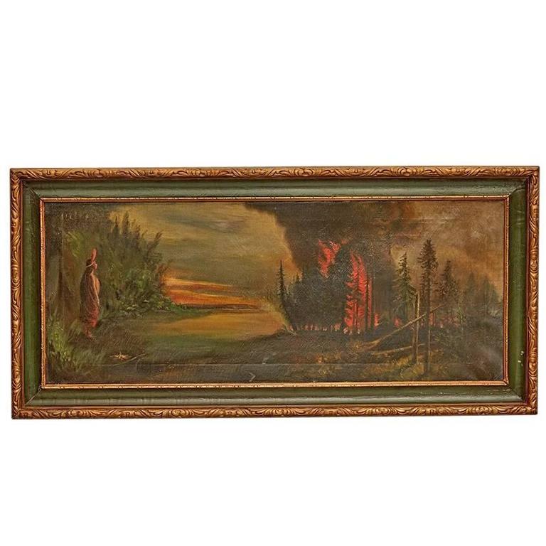 Original Painting of Native American Overlooking Forest Fire, circa ...
