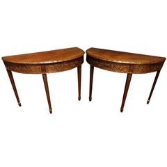 Vintage Pair of Burr Walnut Half Moon Marquetry Console Tables, 20th ...