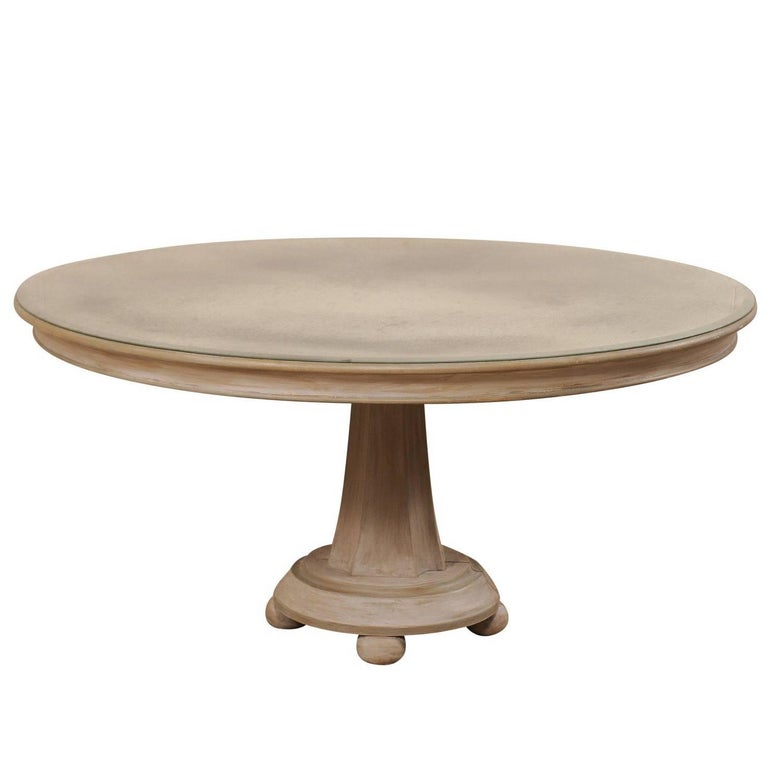 Vintage Large Round Pedestal Table with Unique Antiqued Mirrored Top at ...