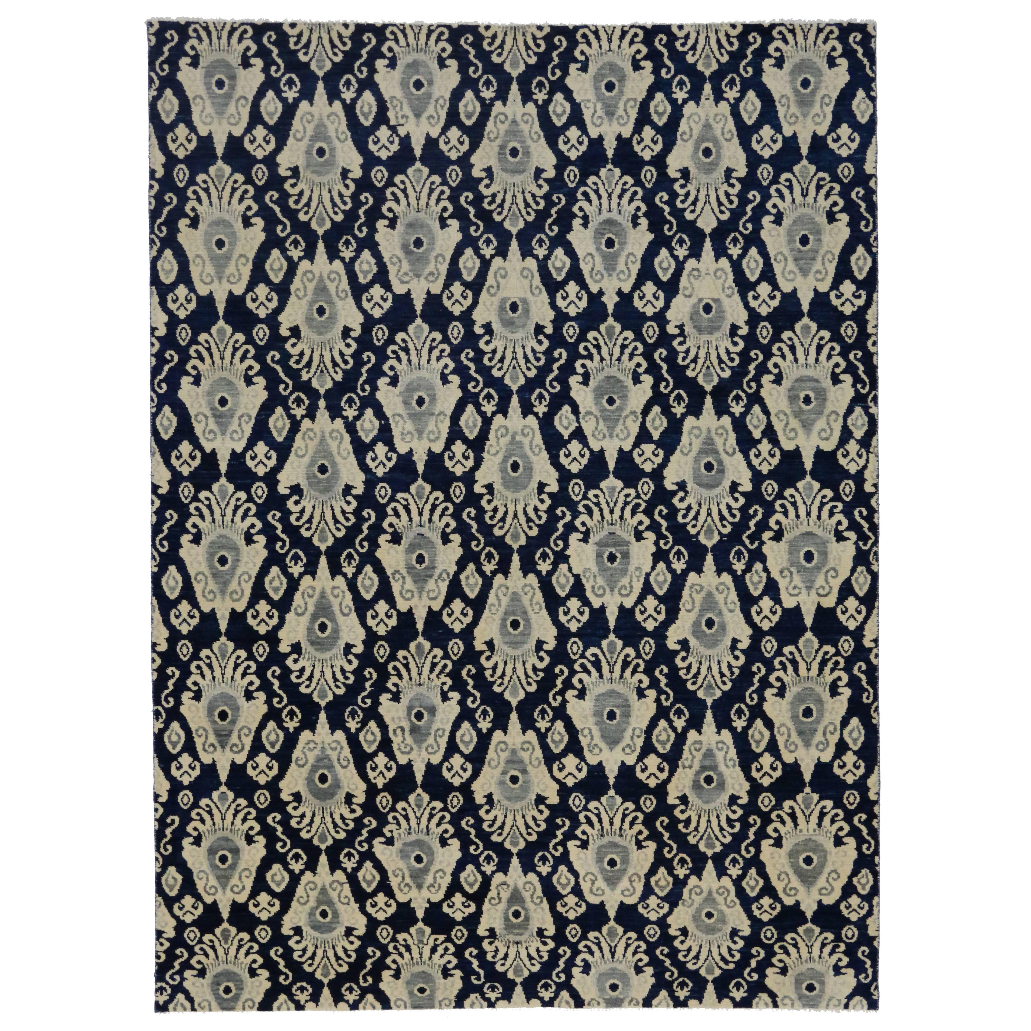 Navy Blue and Gold Area Rug with Hollywood Regency Style at 1stDibs