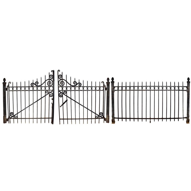 Double Driveway Iron Gates with Posts and Fence at 1stDibs