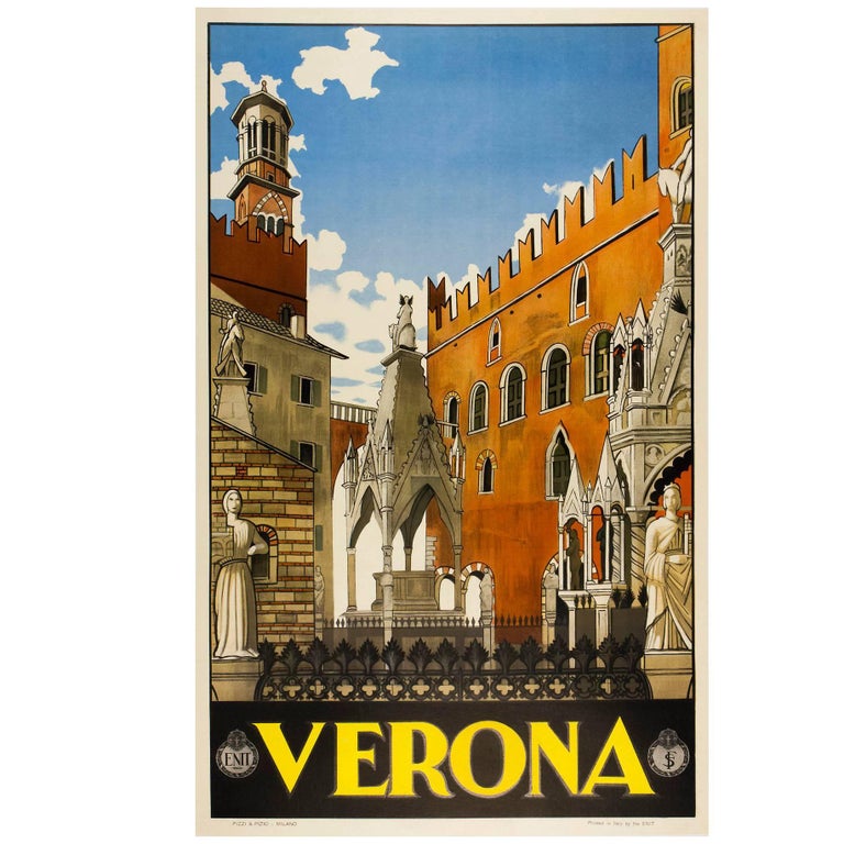 Original 1920s Italian Travel Poster for Verona and its architectural ...